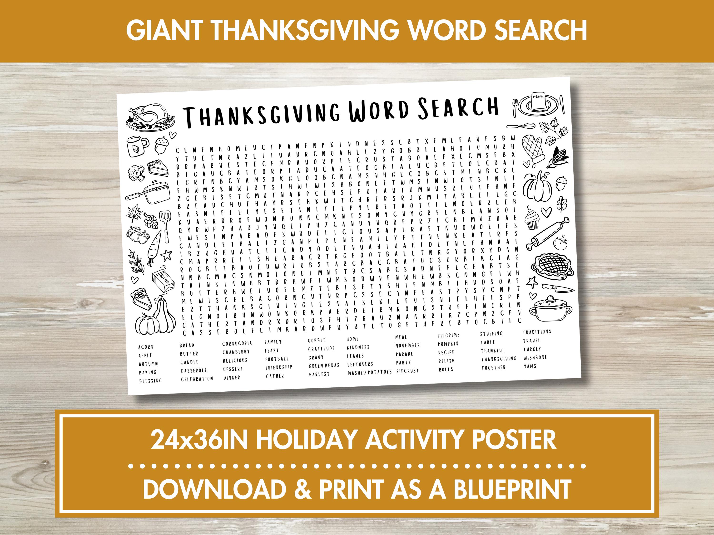 Giant Thanksgiving Word Search Poster: Family Holiday Table Activity ...
