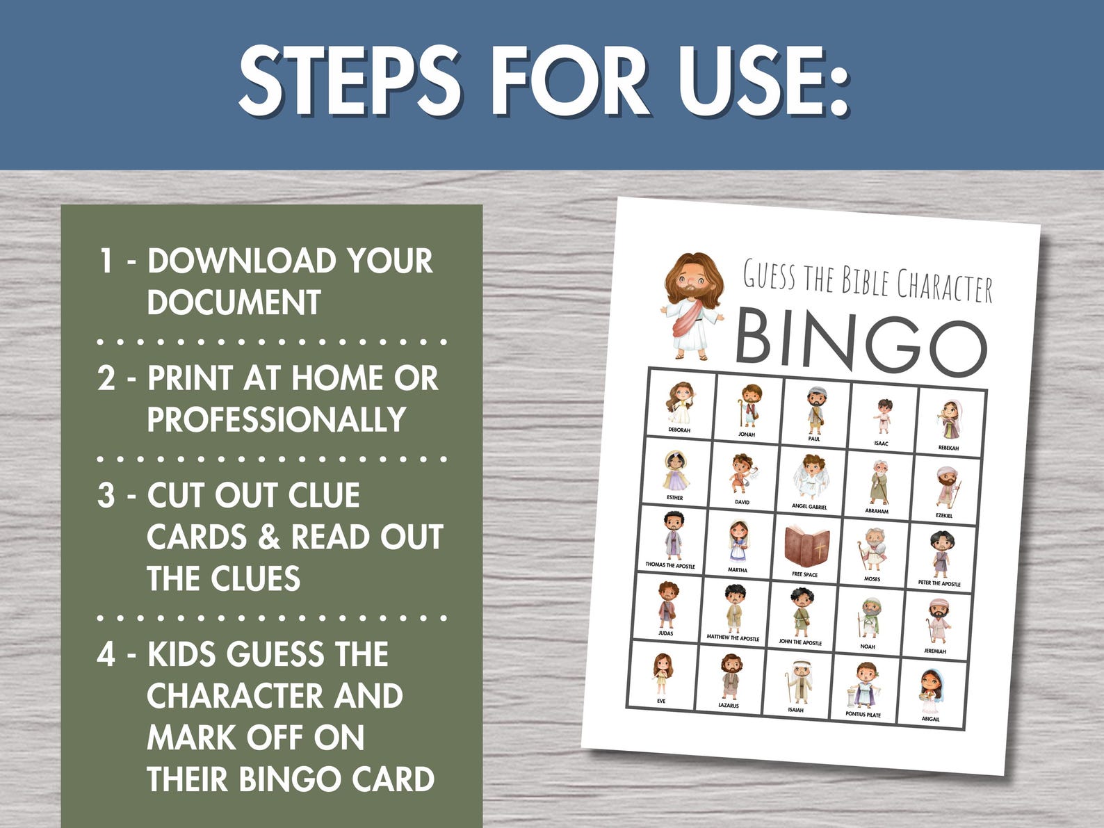 Bible Character Bingo Game: Christian Learning Activity (PDF Download ...