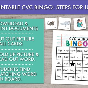 CVC Words Bingo Game: Kids Phonics, 50 Watercolor Cards (digital ...