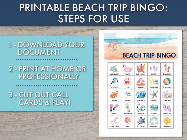Printable Beach Trip Bingo Game: Summer Kids Party (digital Download ...
