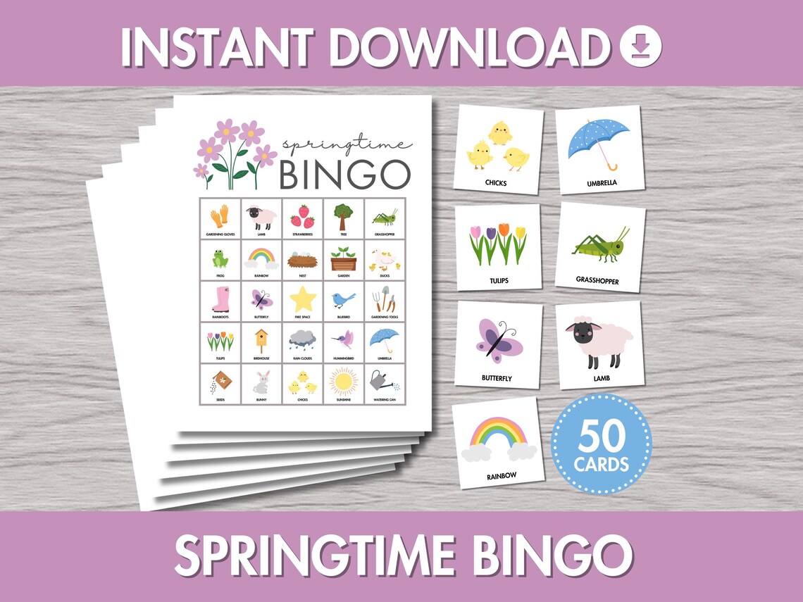 Printable Springtime Bingo | Spring-themed Bingo, Kids Spring Party ...