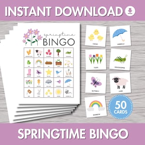 Printable Springtime Bingo | Spring-themed Bingo, Kids Spring Party ...