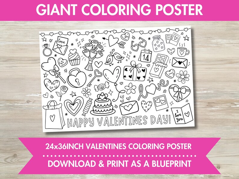 Giant Valentines Coloring Poster: Kids Party Activity (24x36in Digital ...