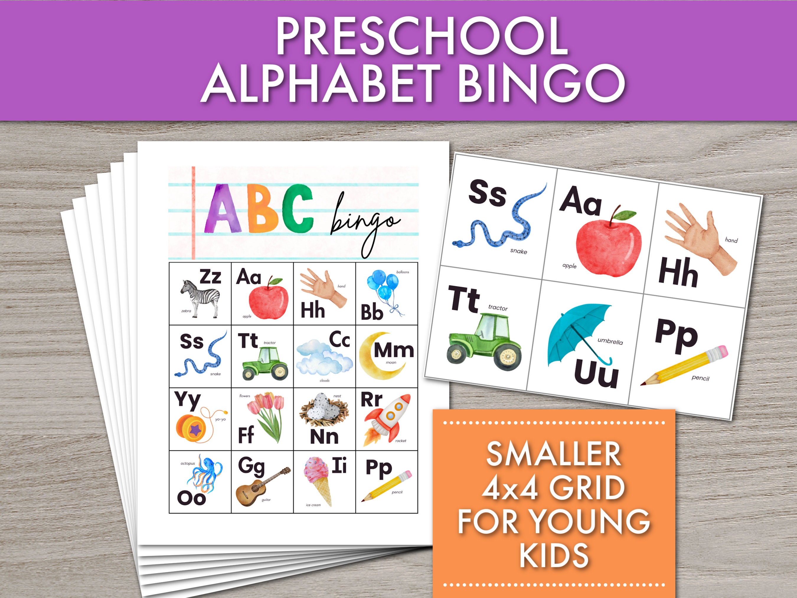 Preschool Alphabet Bingo Game: Watercolor ABC Learning (digital ...