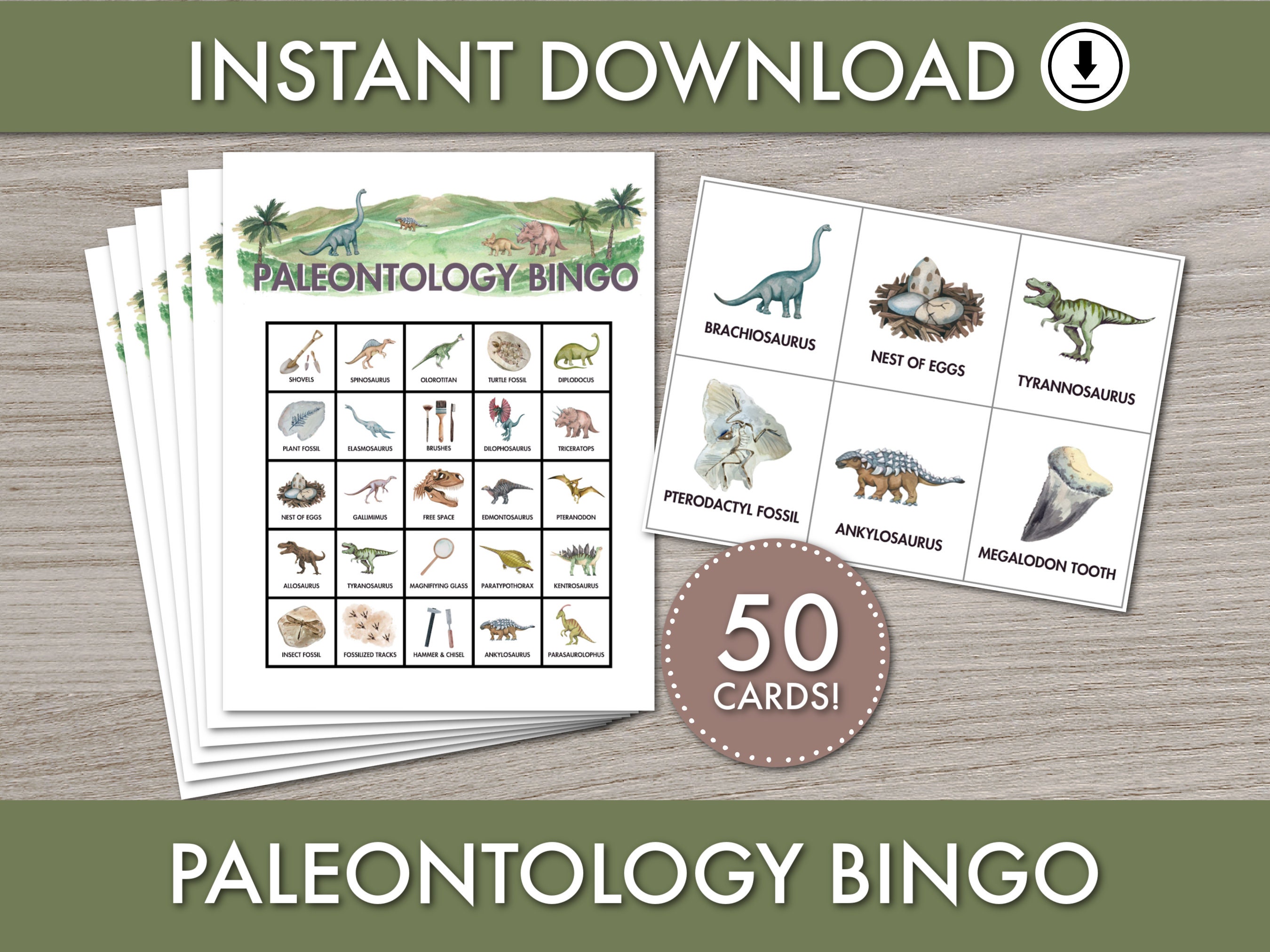 Printable Paleontology Bingo | Kids Party Game: Dinosaurs, Fossils ...