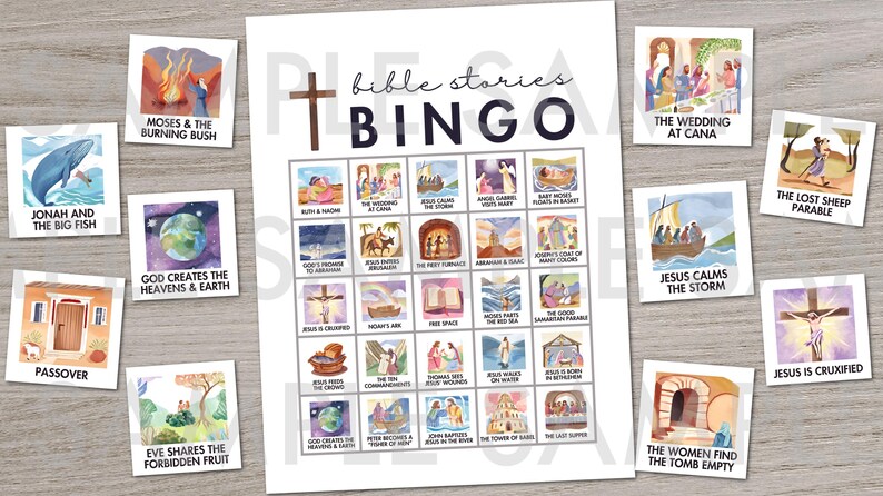 Bible Stories Bingo Game: Watercolor Christian Activity (digital ...