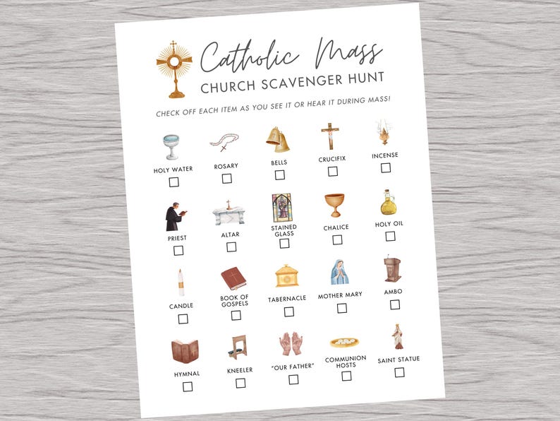 Catholic Mass Scavenger Hunt: Minimalist Church Activity (PDF ...