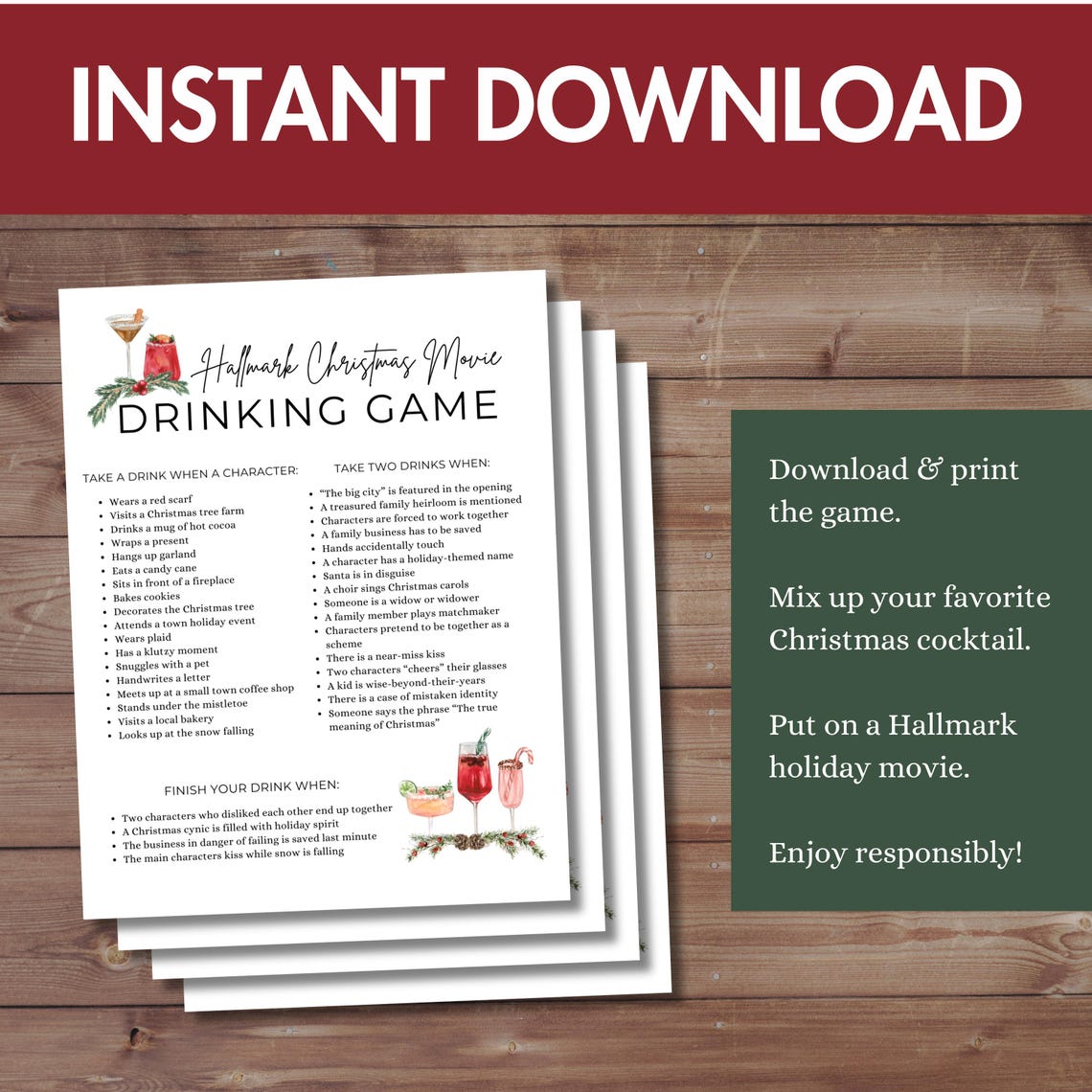 Printable Hallmark Christmas Movie Drinking Game (PDF Download) - Etsy