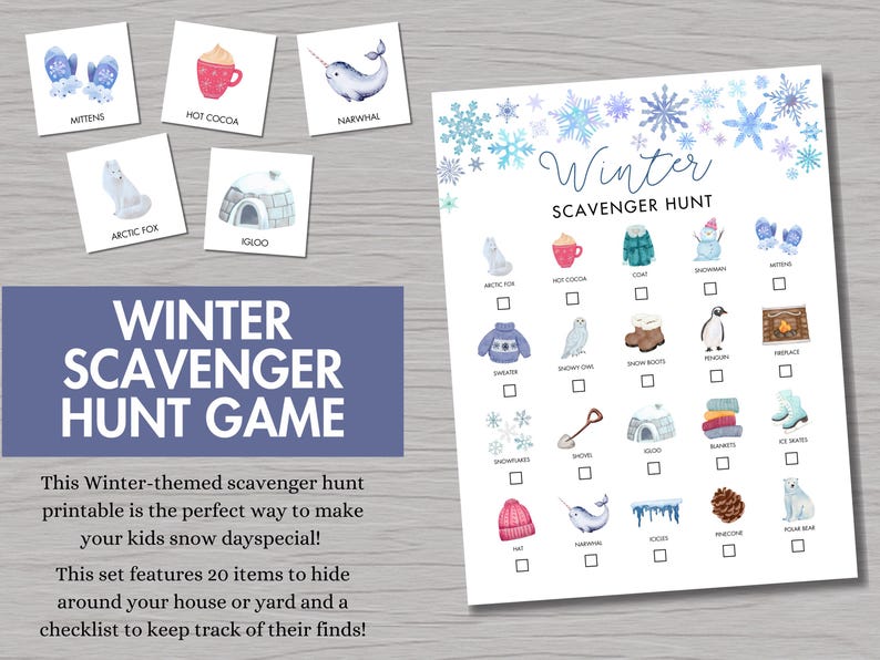 Printable Winter Scavenger Hunt Game | Instant Download, Checklist With ...