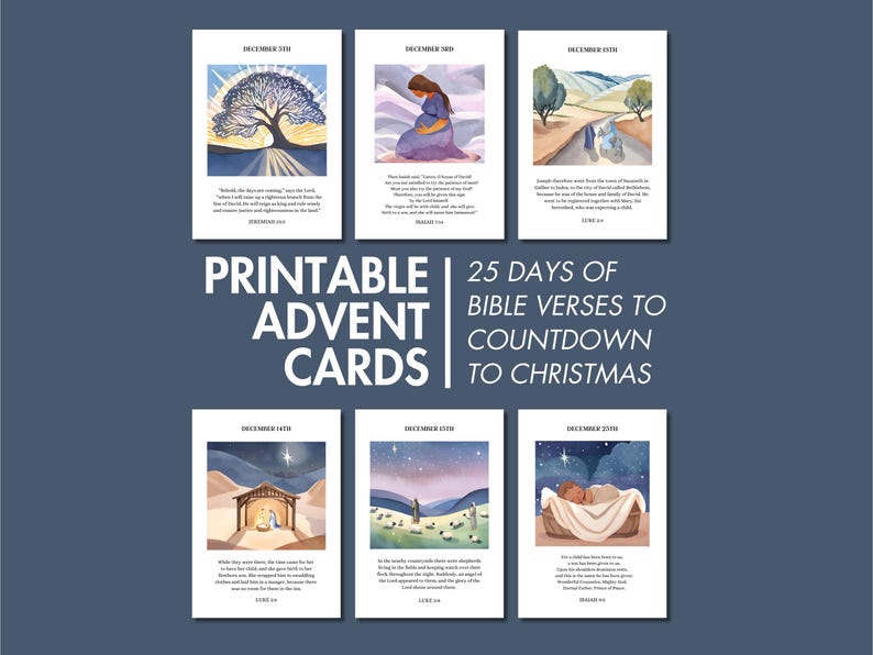 Printable Nativity Story Advent Cards: Religious Scripture Advent ...