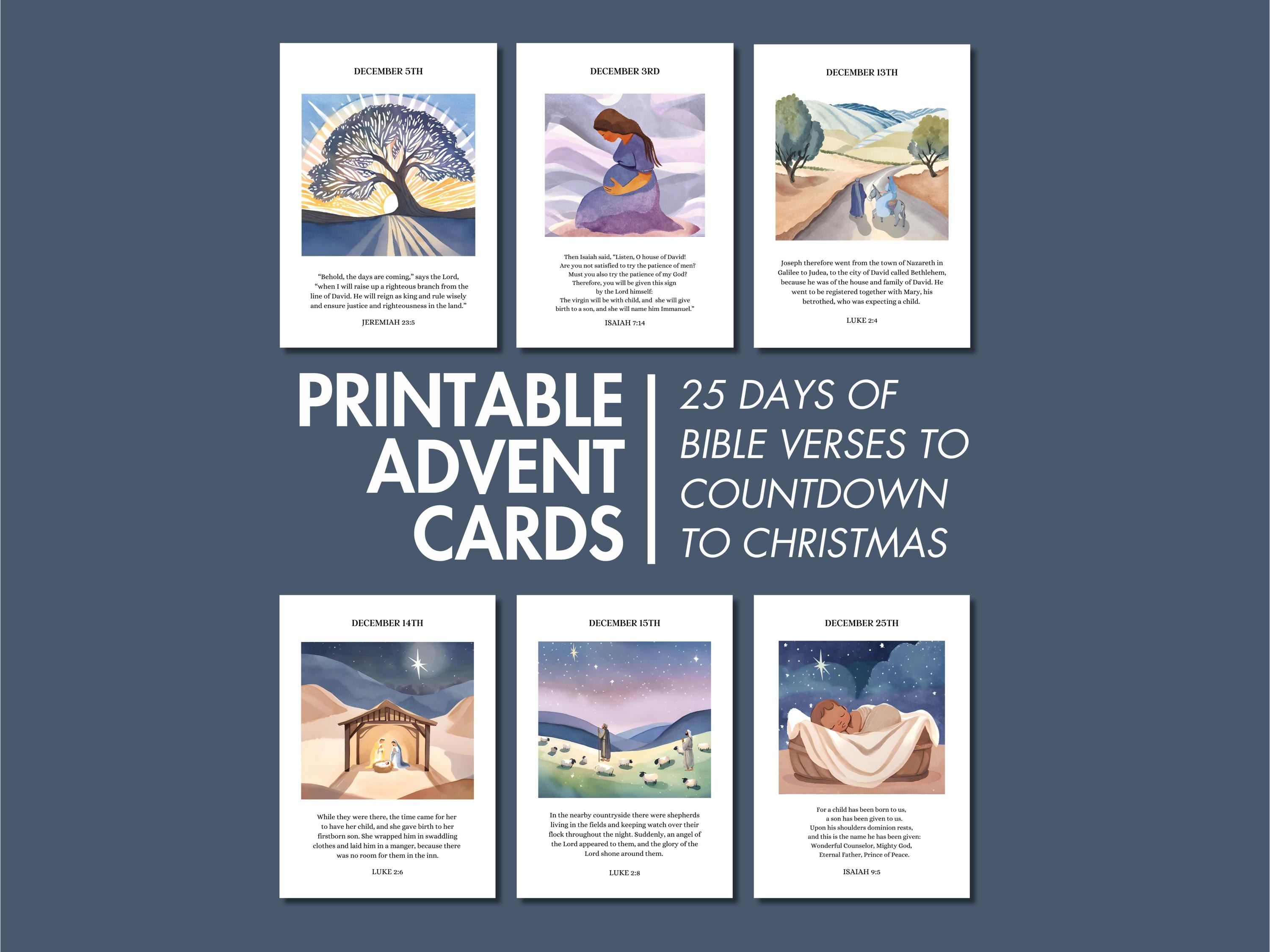 Printable Nativity Story Advent Cards: Religious Scripture Advent ...