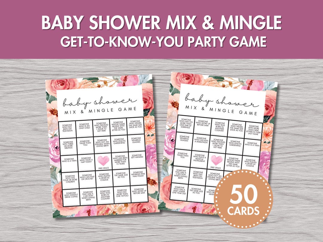 Baby Shower Mix & Mingle Game | Printable Baby Shower Game, 50 Cards ...