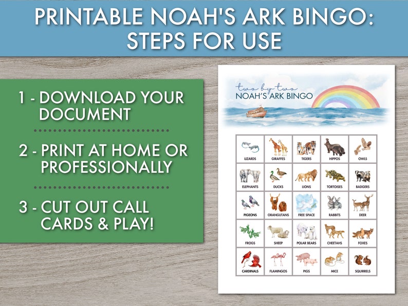 Two by Two! Noah's Ark Bingo Game | Christian Religious Bingo, Party ...
