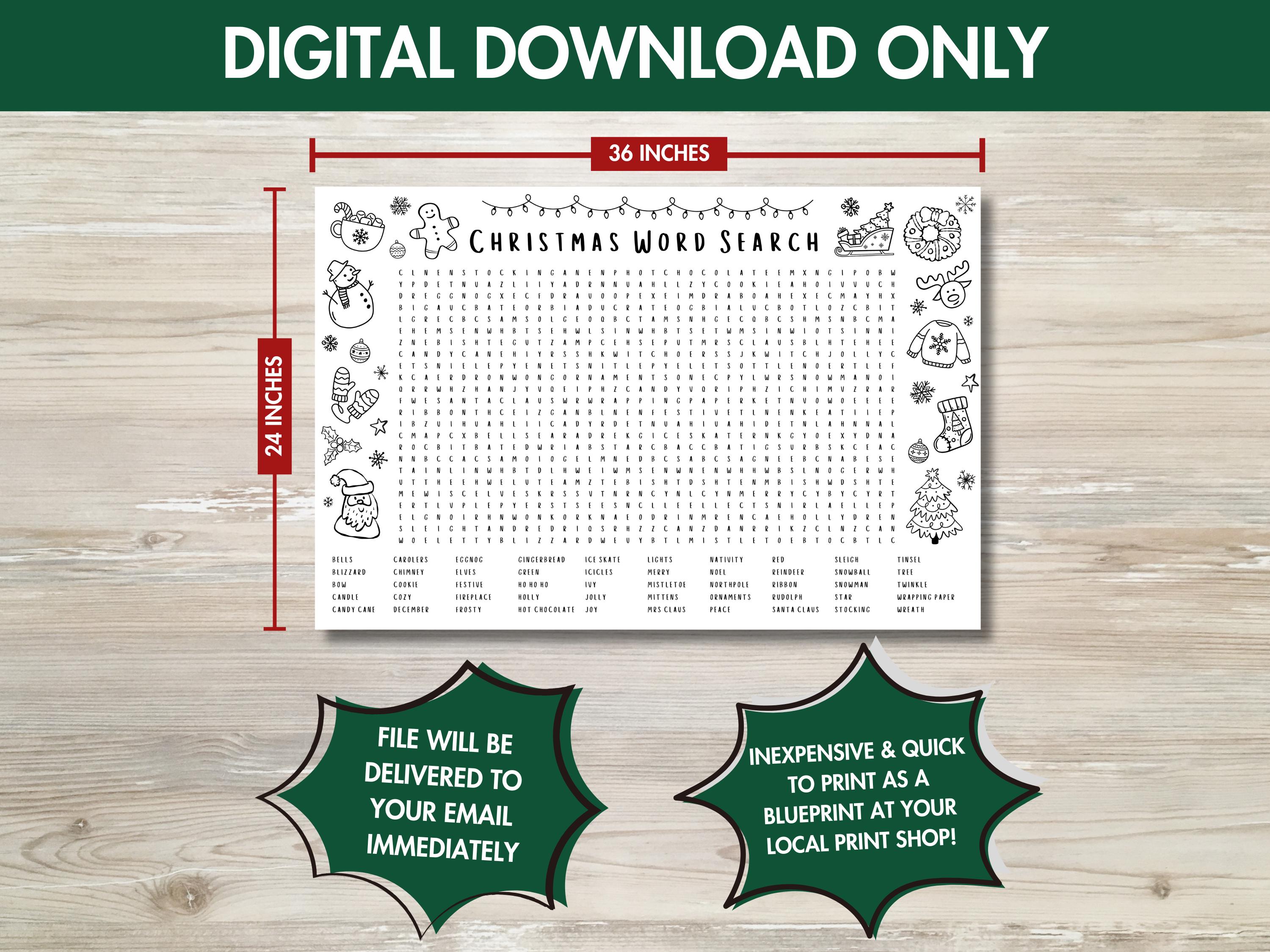 Printable Giant Word Search Poster | Christmas Family Activity, 24x36in ...