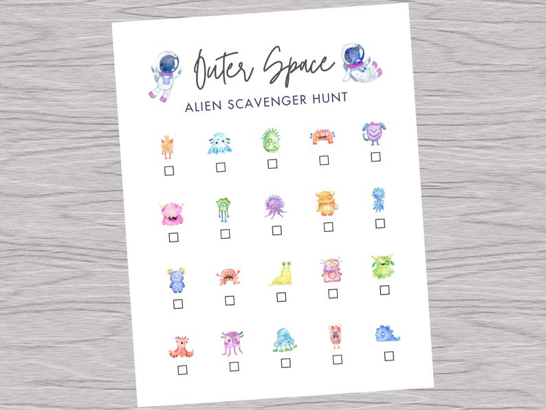 Printable Alien Scavenger Hunt Game: Outer Space Activity (instant ...