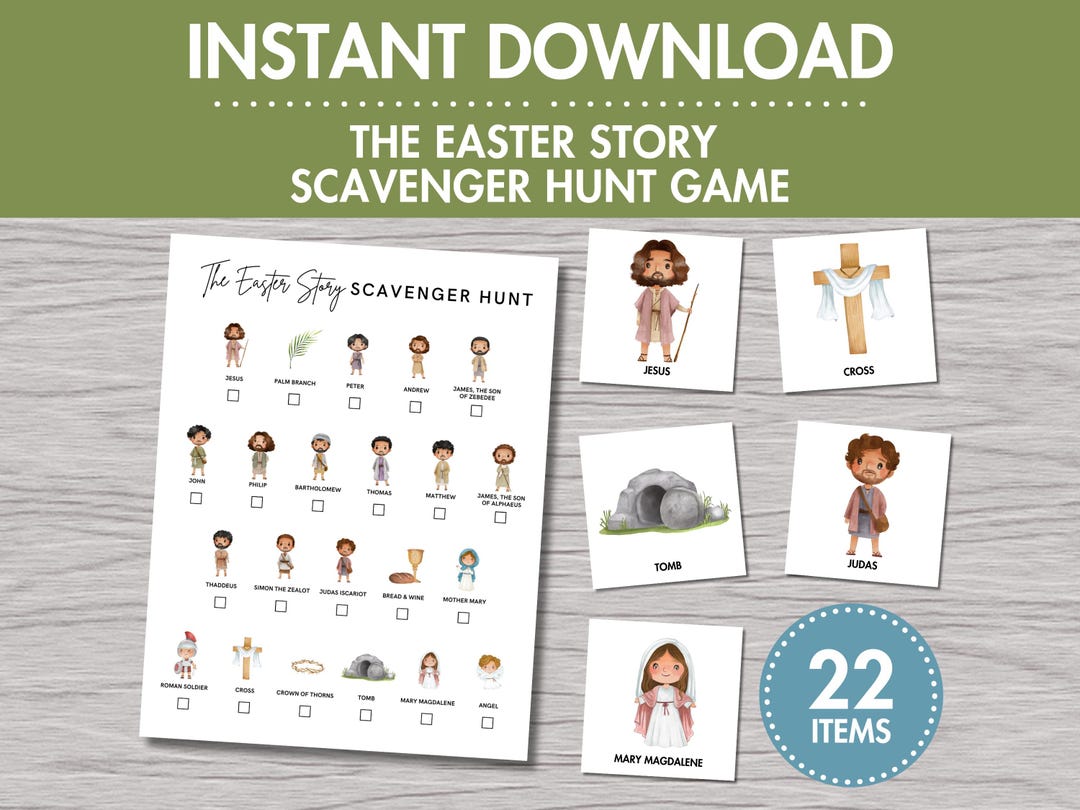 Easter Story Scavenger Hunt: Bible Game, Watercolor Design (digital ...