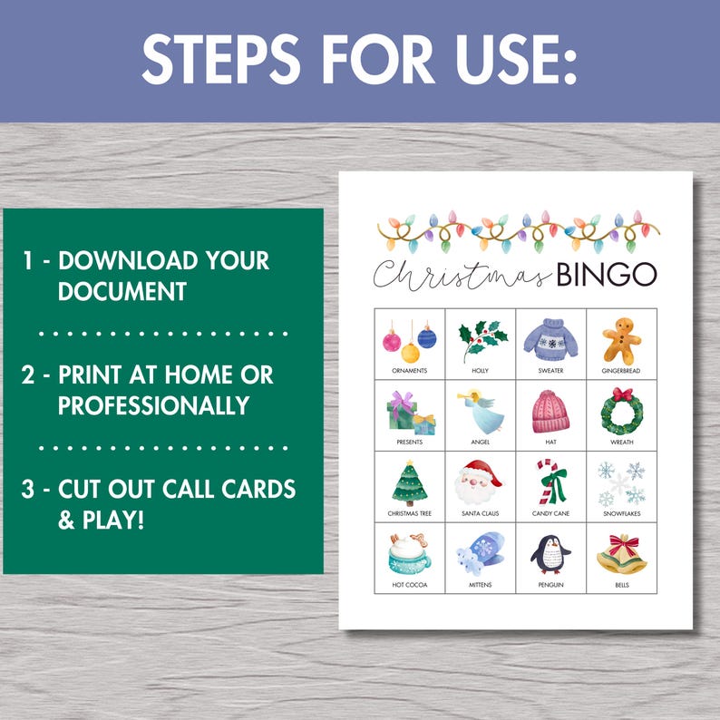 Preschool Christmas Bingo Game: 25 Printable Cards (digital Download ...