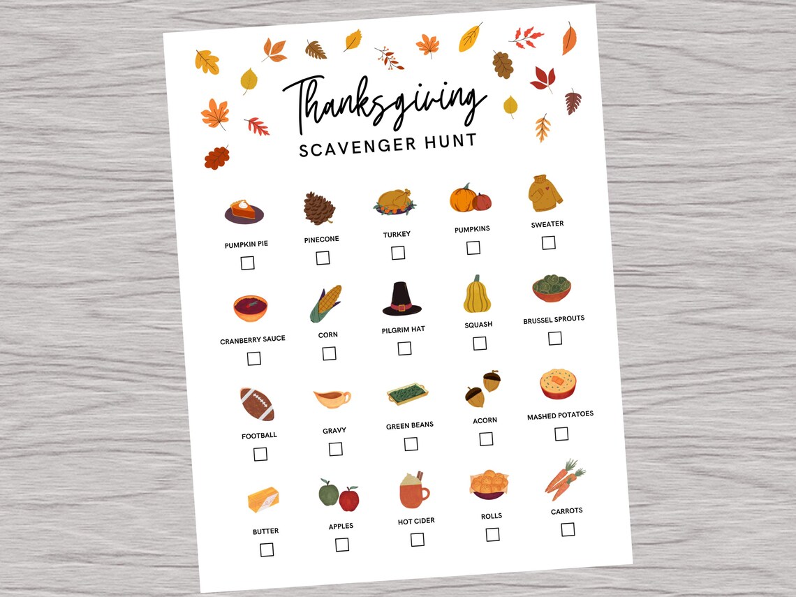 Thanksgiving Scavenger Hunt Game: Holiday Family Activity (digital ...