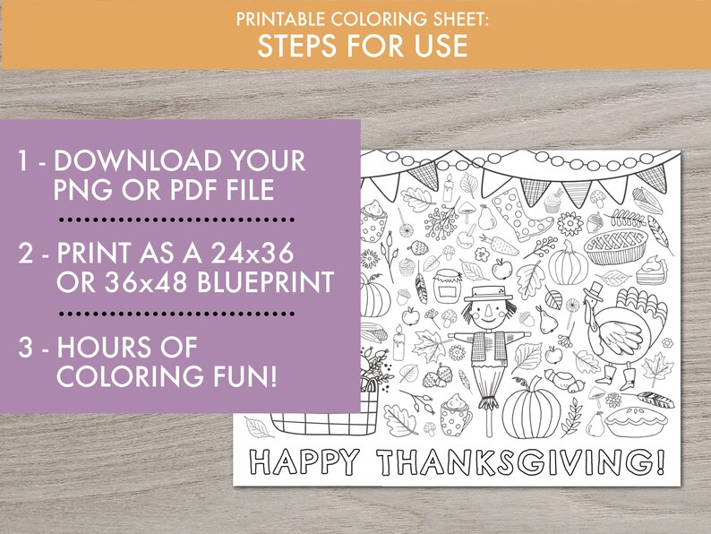 Giant Thanksgiving Coloring Poster: Kids' Activity, Fall Decor (PDF ...