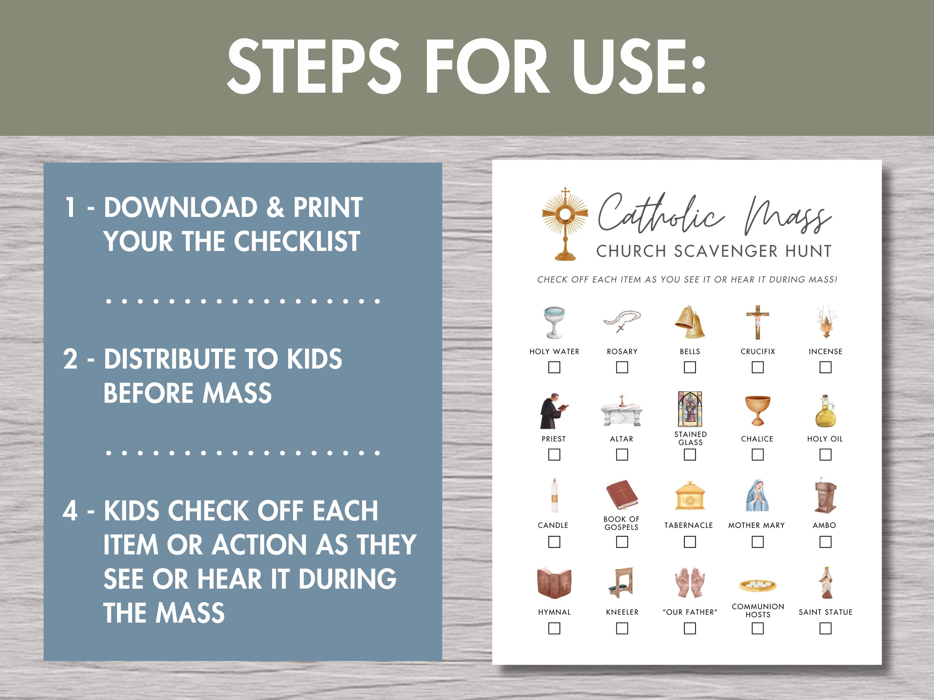 Catholic Mass Scavenger Hunt: Minimalist Church Activity (PDF ...