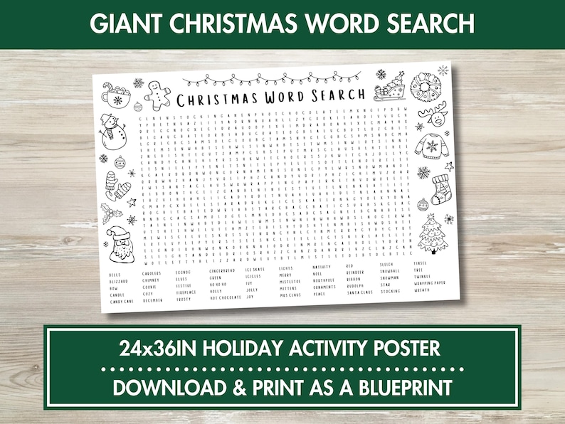 Printable Giant Word Search Poster | Christmas Family Activity, 24x36in ...