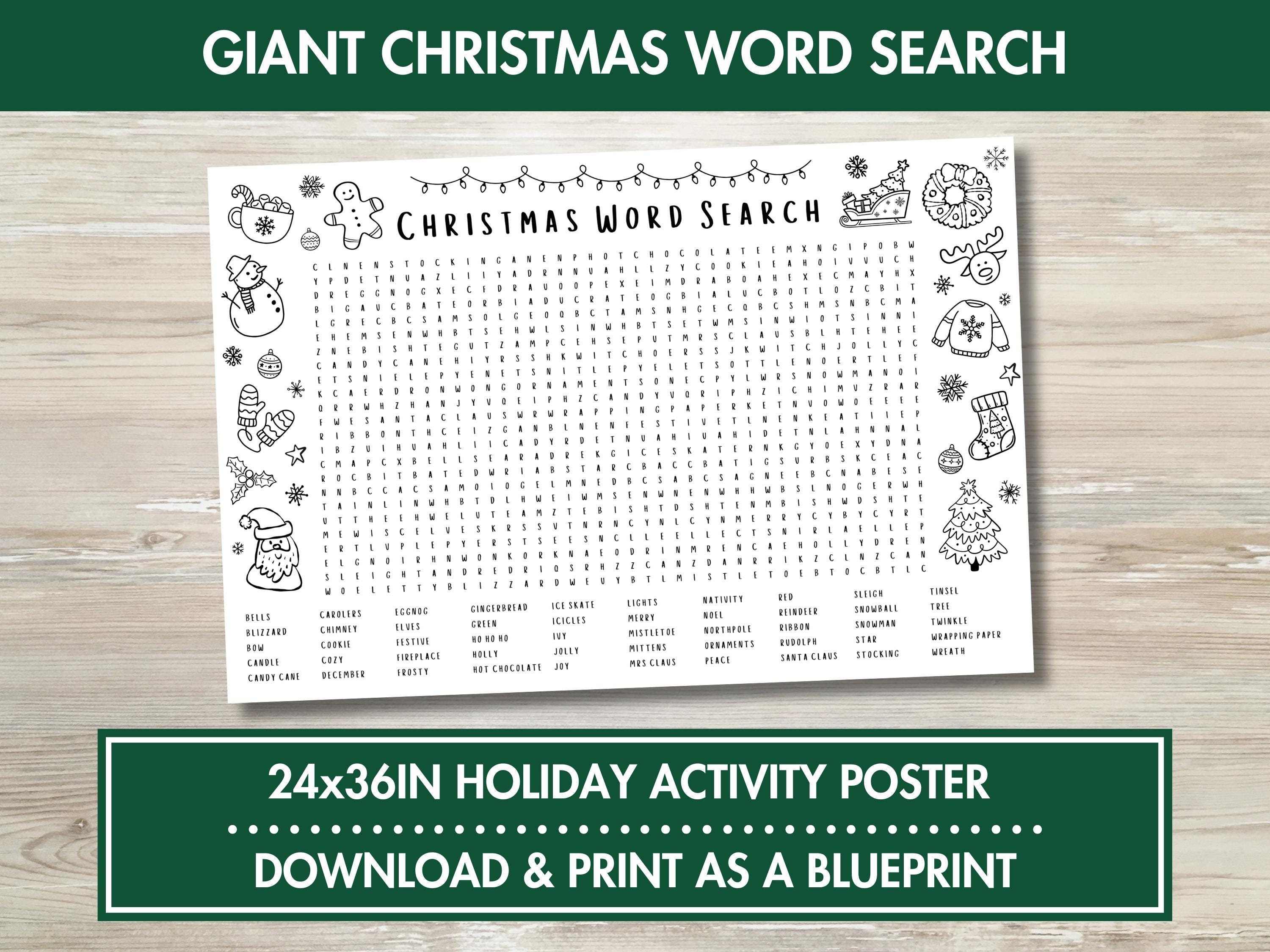 Printable Giant Word Search Poster | Christmas Family Activity, 24x36in ...
