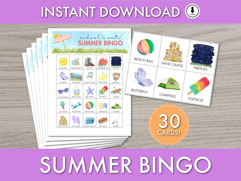 Printable School's Out! Bingo, Kids Summer-themed Party Game, Instant ...