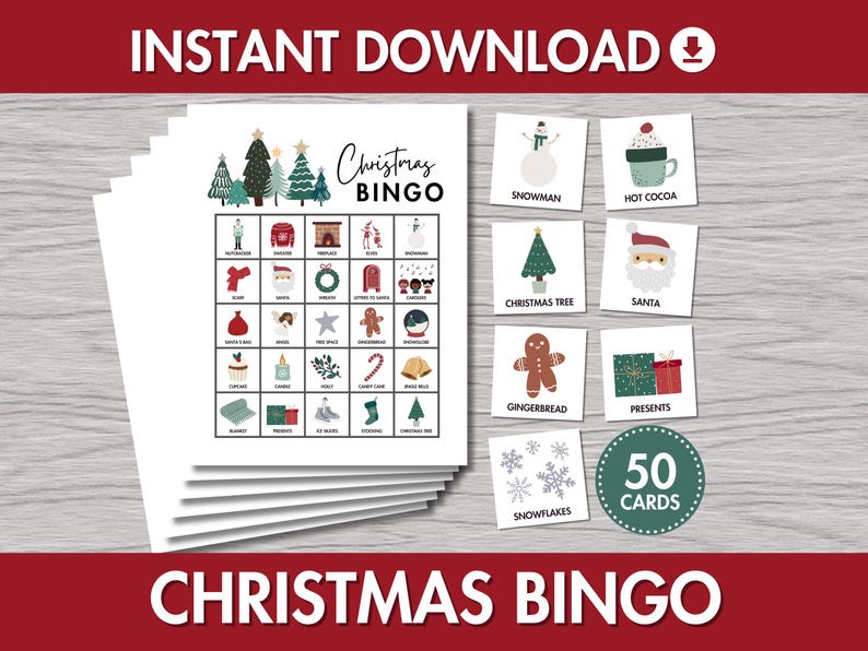 Modern Christmas Bingo Game: Printable Holiday Party Game for Kids ...