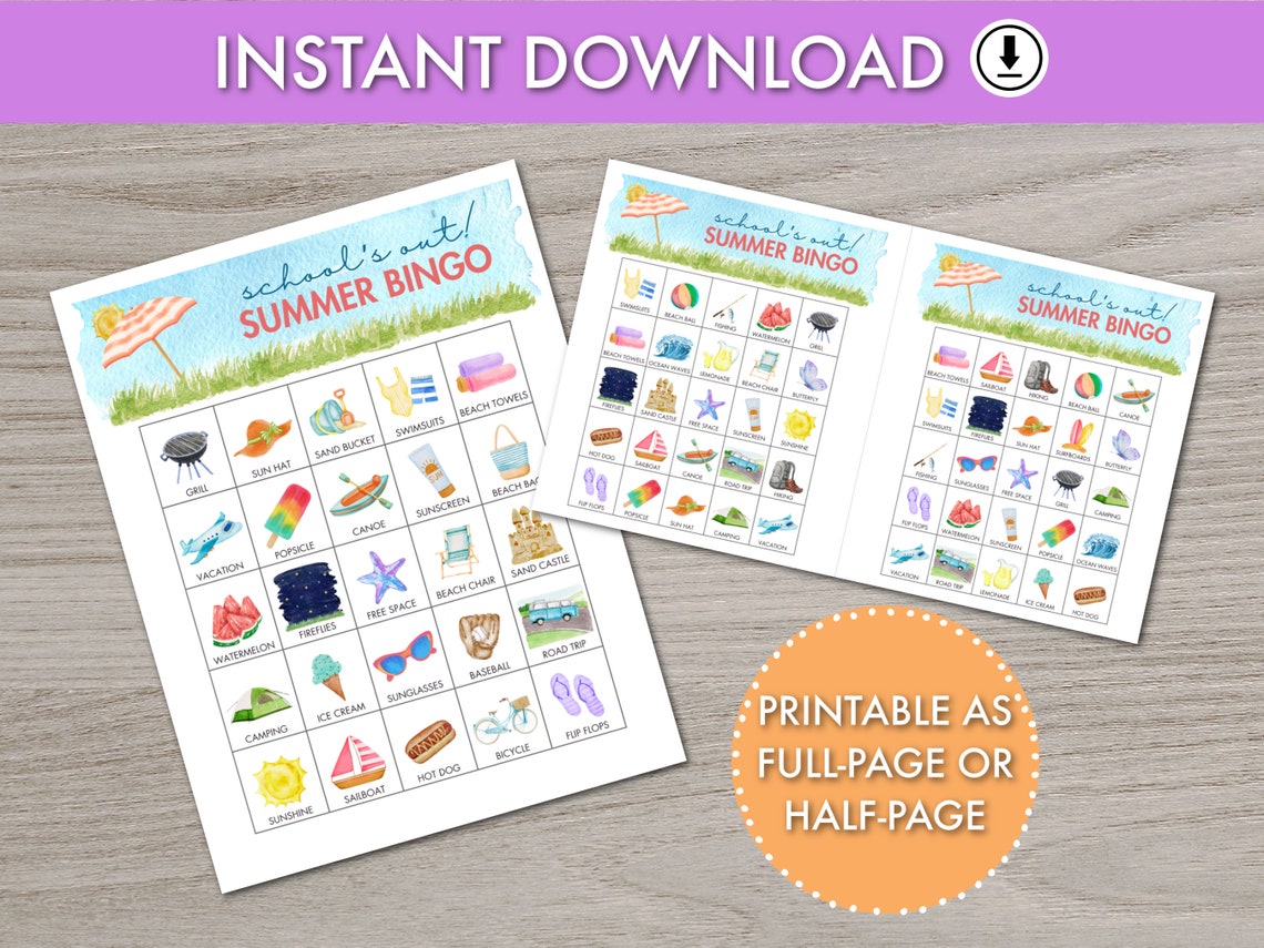 Printable School's Out! Bingo, Kids Summer-themed Party Game, Instant ...