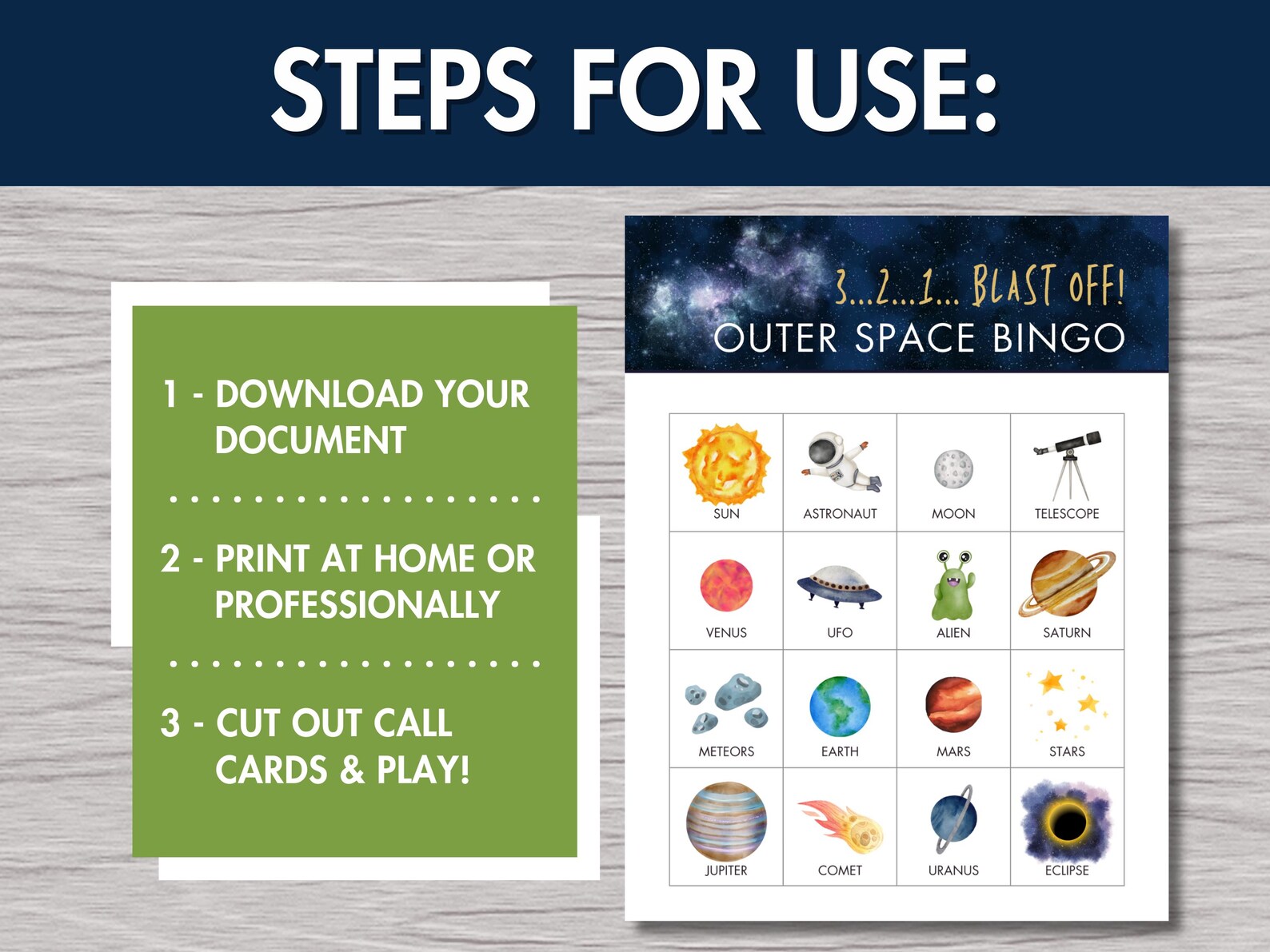 Printable Outer Space Preschool Bingo | Astronaut Kids Party Game ...