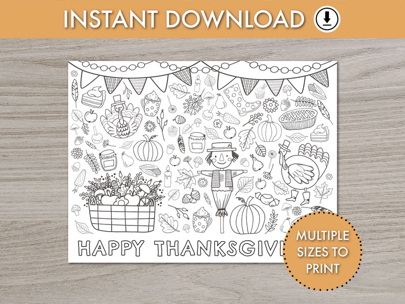 Giant Thanksgiving Coloring Poster: Kids' Activity, Fall Decor (PDF ...