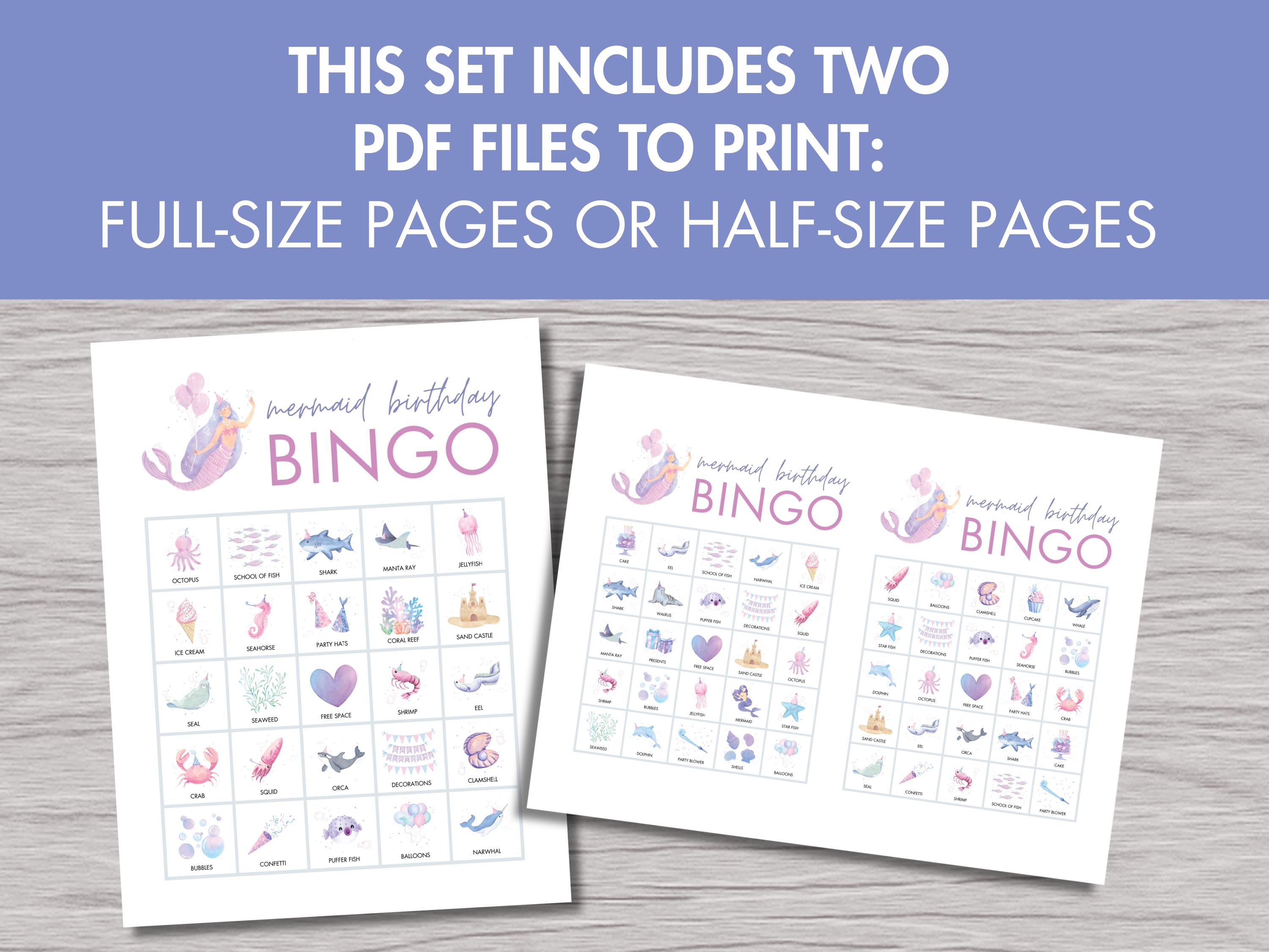Printable Mermaid Bingo Game: Kids Birthday Party Activity (PDF ...