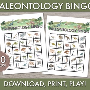 Printable Paleontology Bingo | Kids Party Game: Dinosaurs, Fossils ...