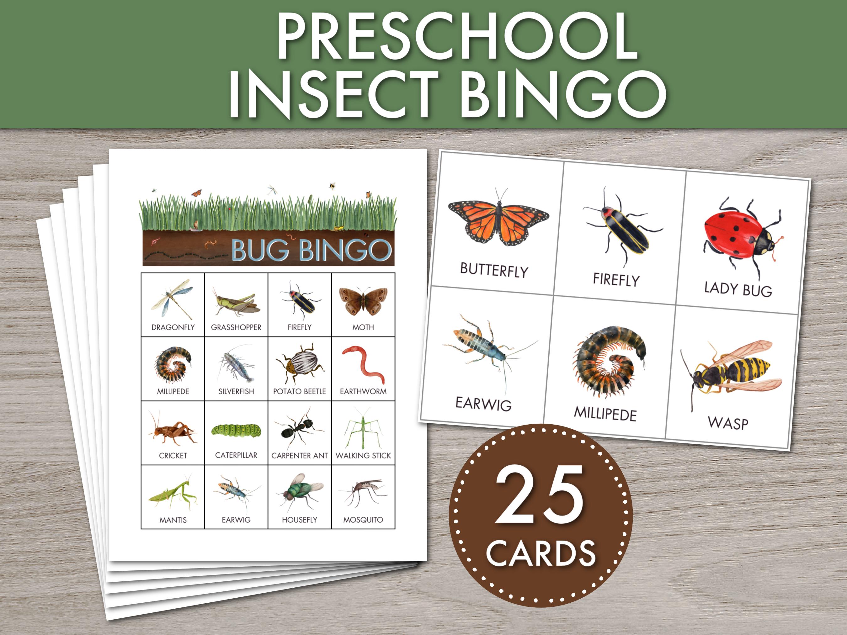Printable Preschool Bug BINGO | Kids Insect-themed Party Game, 4x4 Grid ...