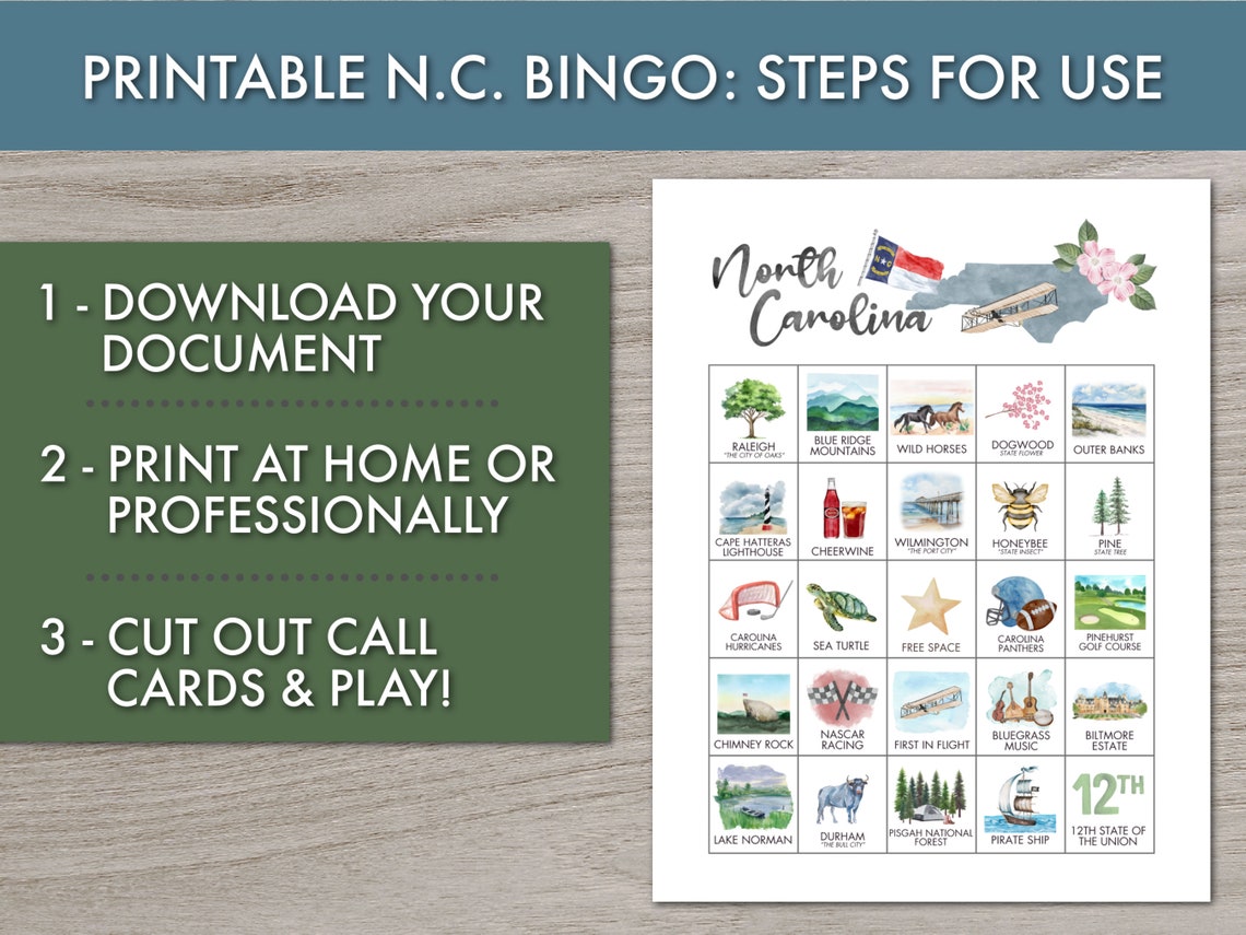 Printable North Carolina Bingo | Kids Party Game, Instant Download ...