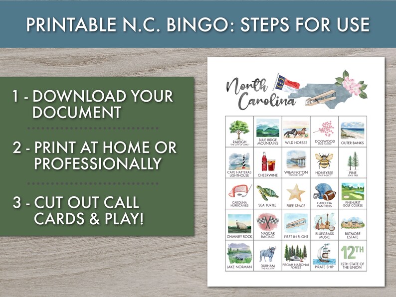 Printable North Carolina Bingo | Kids Party Game, Instant Download ...