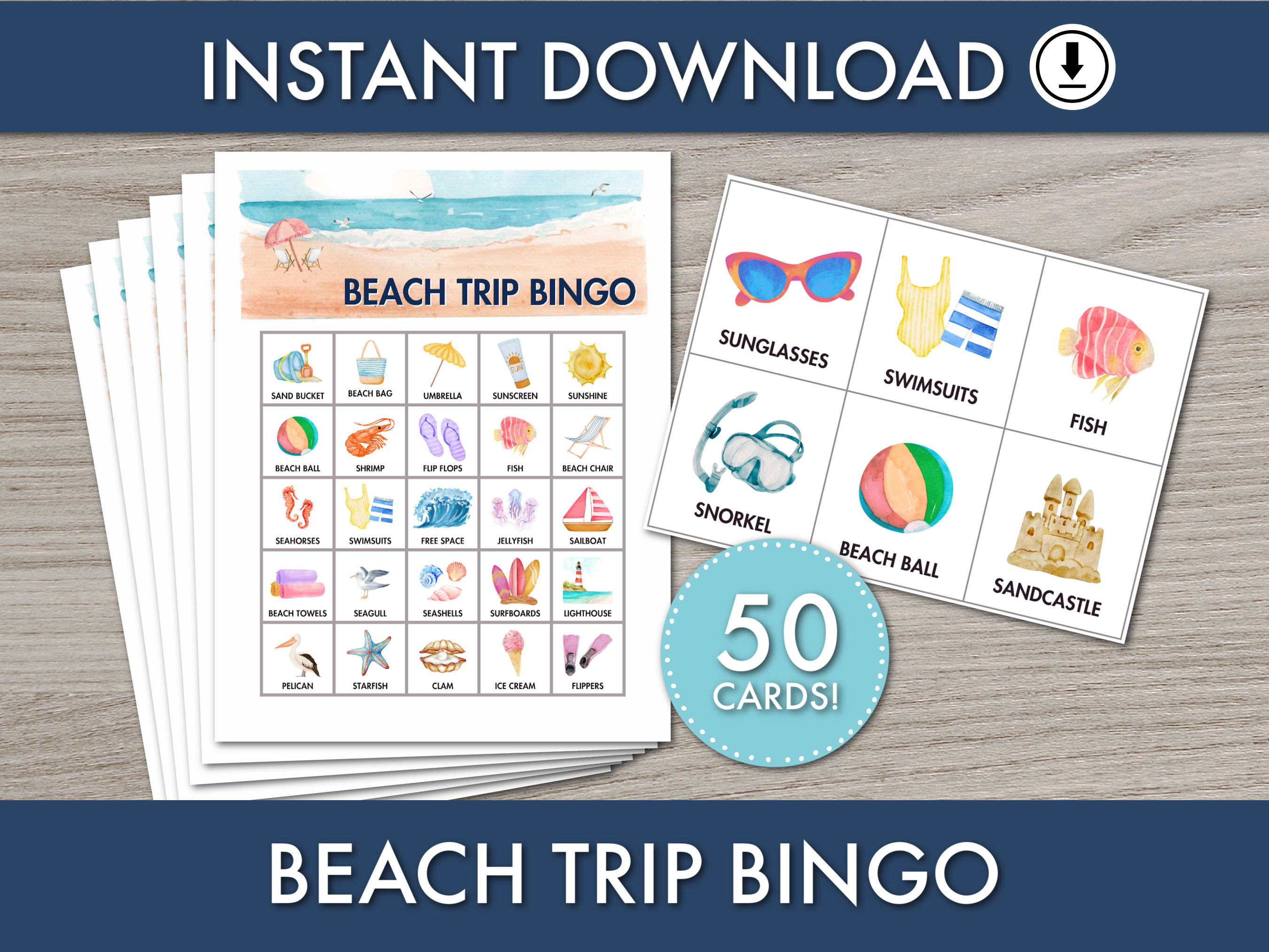 Printable Beach Trip Bingo | Kids Summer-themed Party Game, Instant ...