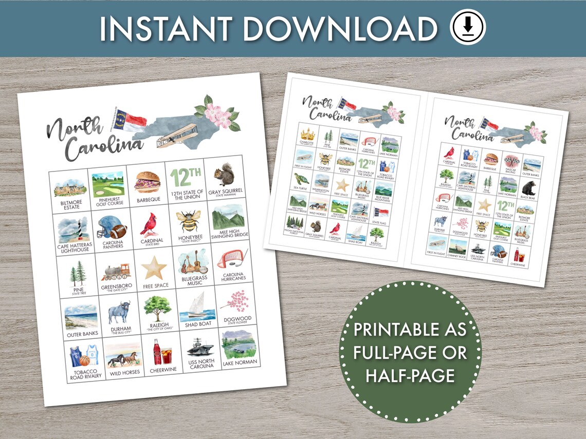 Printable North Carolina Bingo | Kids Party Game, Instant Download ...