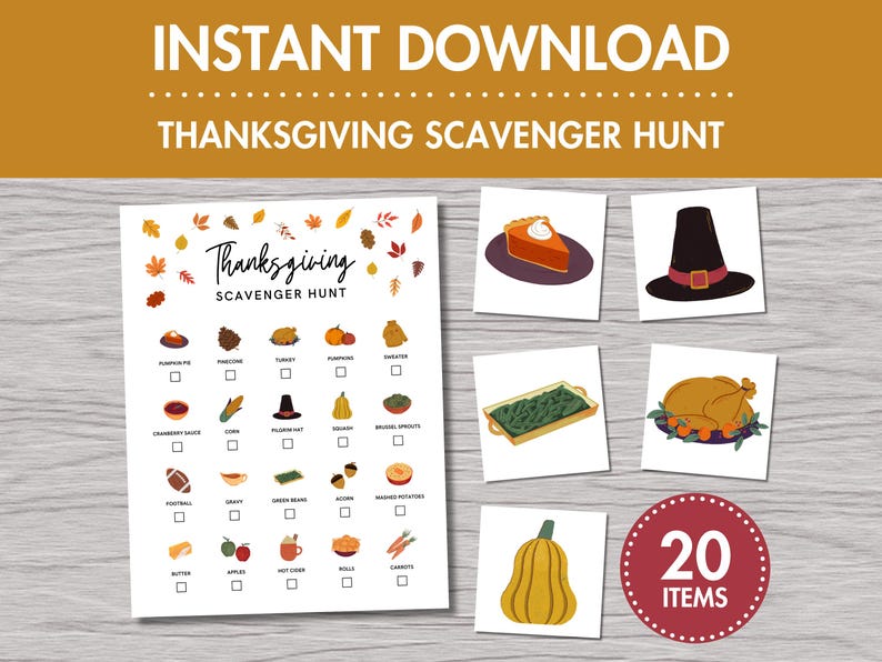 Thanksgiving Scavenger Hunt Game: Holiday Family Activity (digital ...