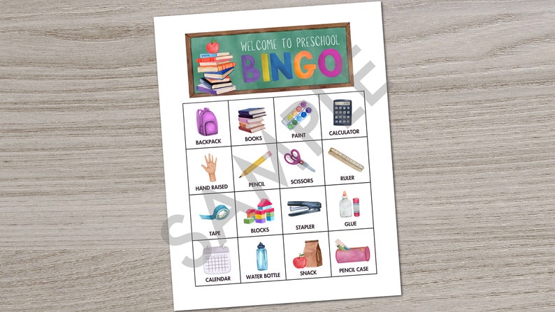 Imprimible Bienvenidos al preescolar Bingo / Juego con temática escolar ...