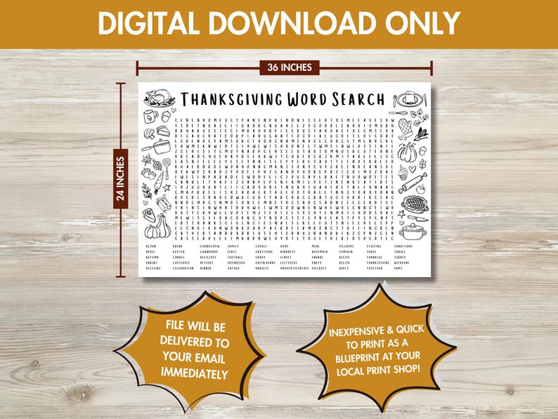 Giant Thanksgiving Word Search Poster: Family Holiday Table Activity ...