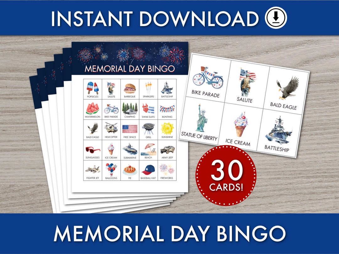 Printable Memorial Day Bingo | Kids Party Game: America, Patriotic ...