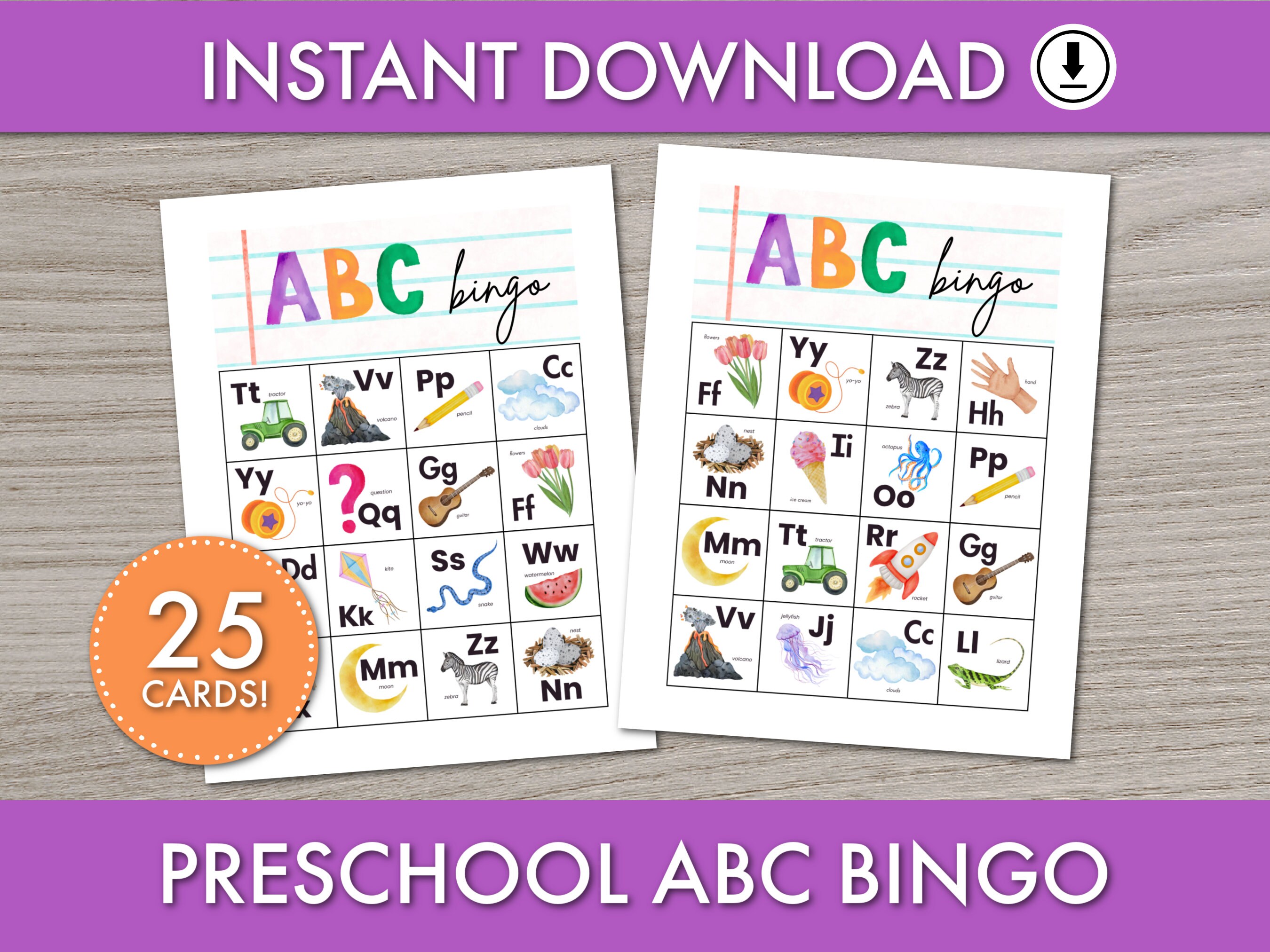 Preschool Alphabet Bingo Game: Watercolor ABC Learning (digital ...