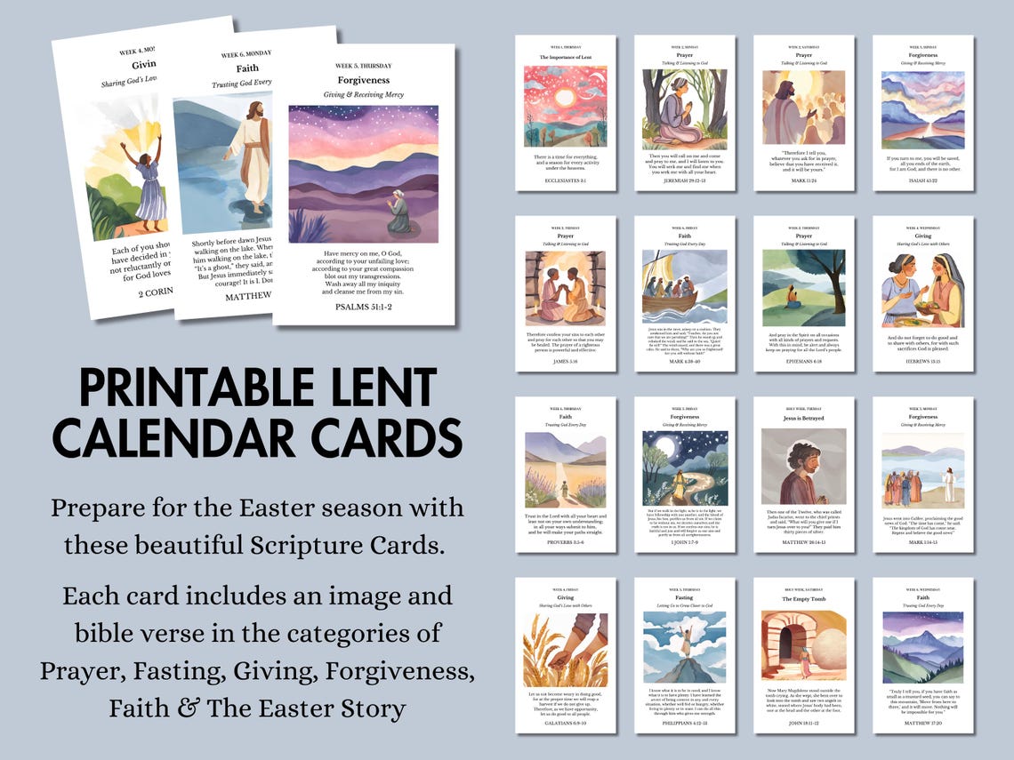 Printable Lenten Scripture Cards: Watercolor Bible Verses (digital ...