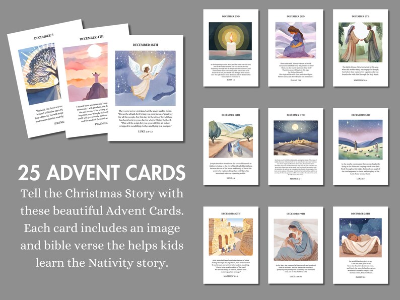 Printable Nativity Story Advent Cards: Religious Scripture Advent ...
