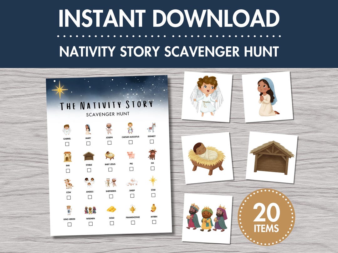The Nativity Story Scavenger Hunt: Religious Christmas Game, Watercolor ...