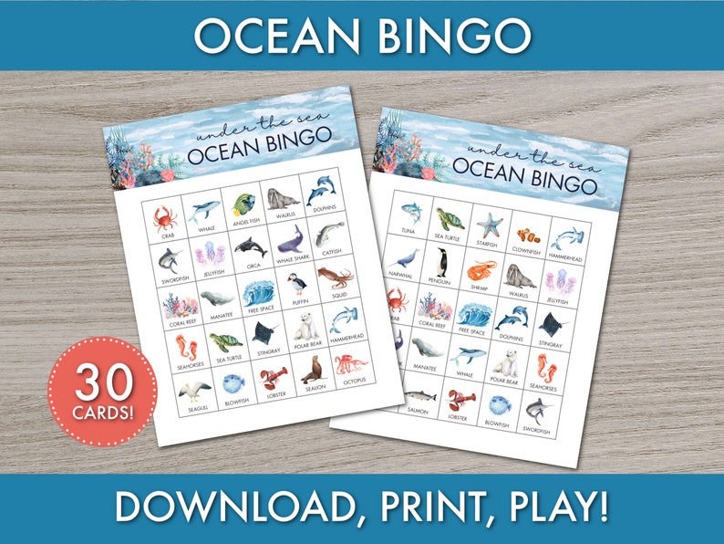 Printable Under the Sea Bingo, Kids Ocean-themed Party Game, Instant ...