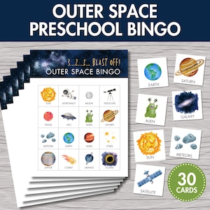 Printable Outer Space Preschool Bingo | Astronaut Kids Party Game ...