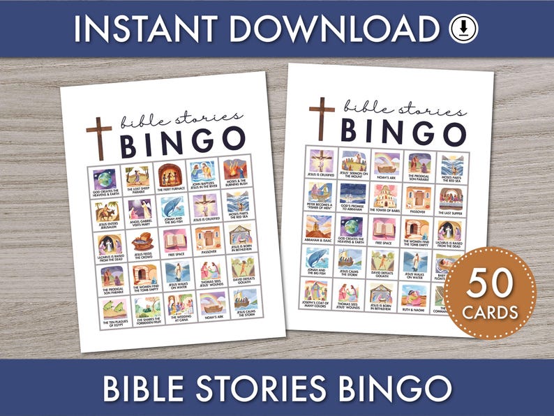 Bible Stories Bingo Game: Watercolor Christian Activity (digital ...