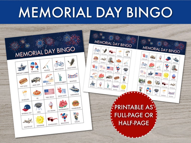 Printable Memorial Day Bingo | Kids Party Game: America, Patriotic ...